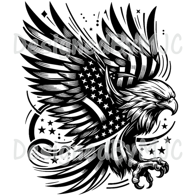 Eagle With Flag SVG Clipart, SVG & PNG Files, Bald Eagle Graphics ...
