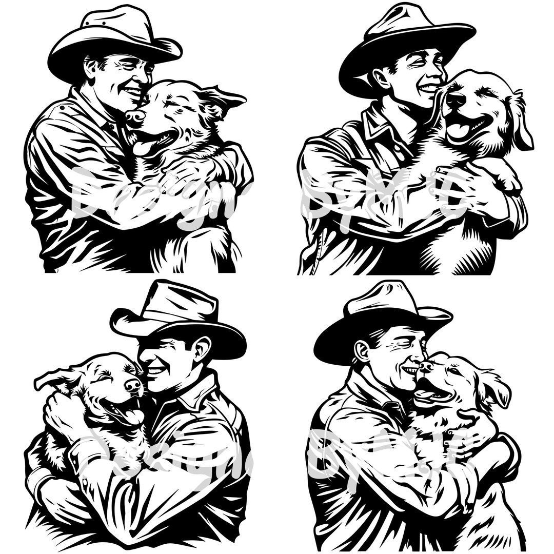 Cowboy Hugging His Dog Bundle SVG PNG, Cowboy Svg, Dog Svg, Mans Best ...