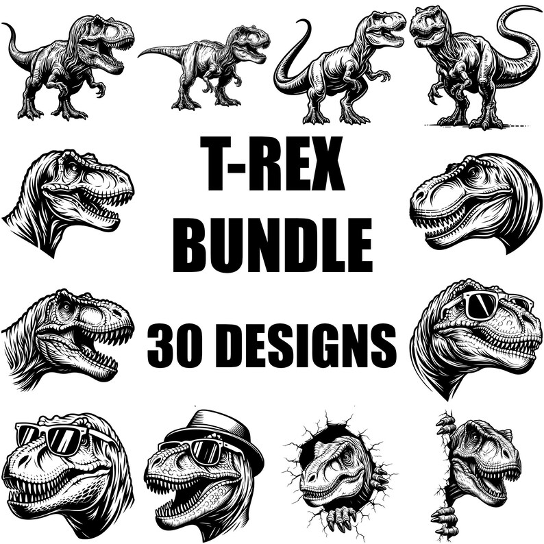 T-rex Dinosaur SVG Bundle, Tyrannosaurus Rex Bundle Clipart, Dinosaur ...