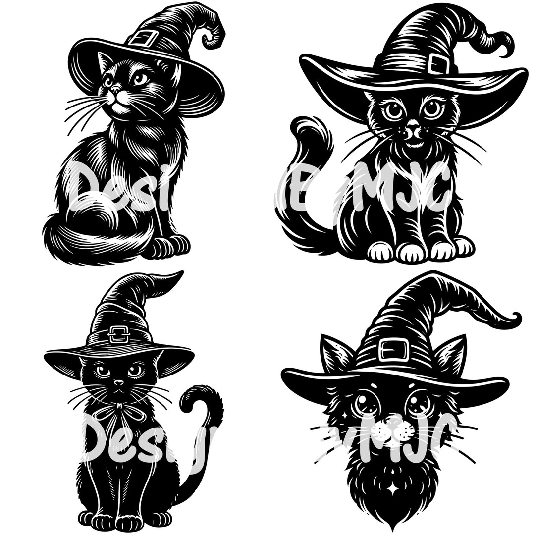 Witch Black Cat SVG, Halloween Black Cat Svg Png, Witch Hat Svg ...