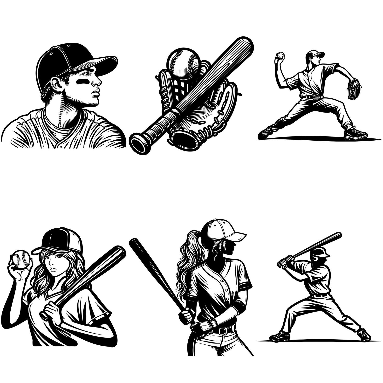 Baseball Player SVG Bundle, Baseball Player Clipart, Baseball SVG ...