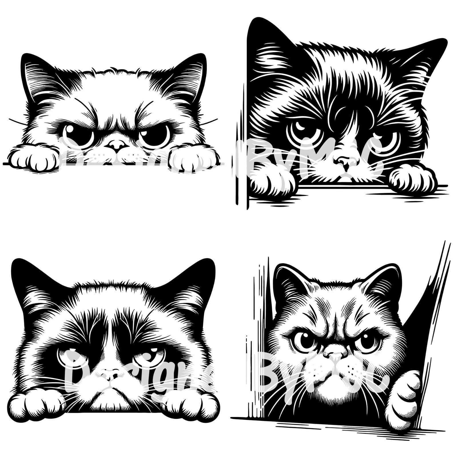 Peeking Grumpy Cat SVG Bundle 25 Clipart & PNG Files, Angry Cat Vector ...