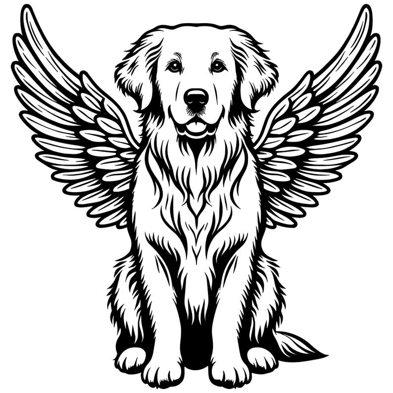 Golden Retriever Angel Wings SVG Bundle | Hand-drawn Dog Graphics ...