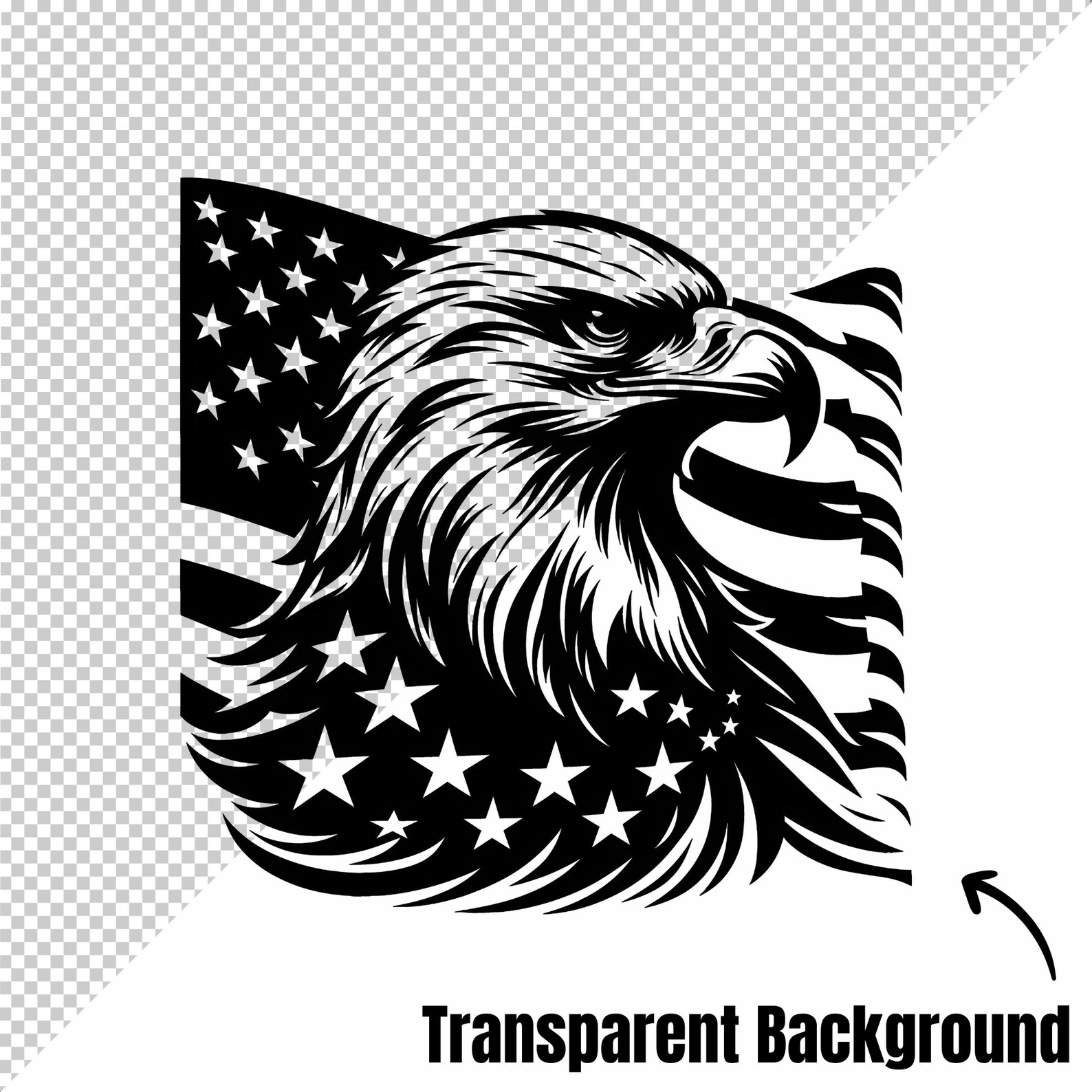 Eagle With Flag SVG Clipart & PNG Files, Bald Eagle Graphics, Digital ...