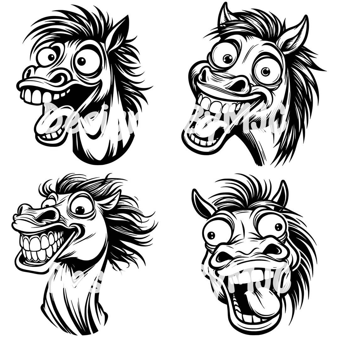 Funny Laughing Horse Face SVG PNG, Horse Clipart, Crazy Horse Cartoon ...
