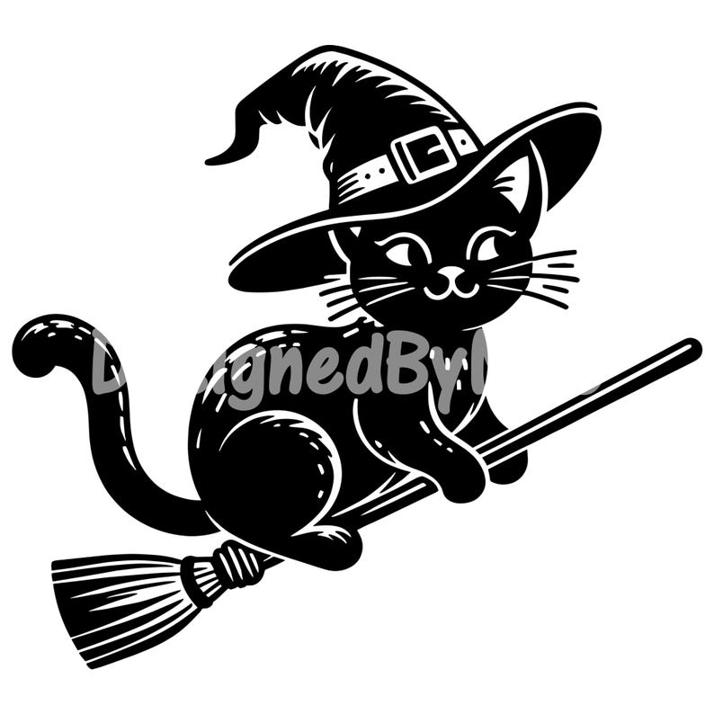 Witch Black Cat SVG, Halloween Black Cat Svg Png, Witch Hat Svg ...