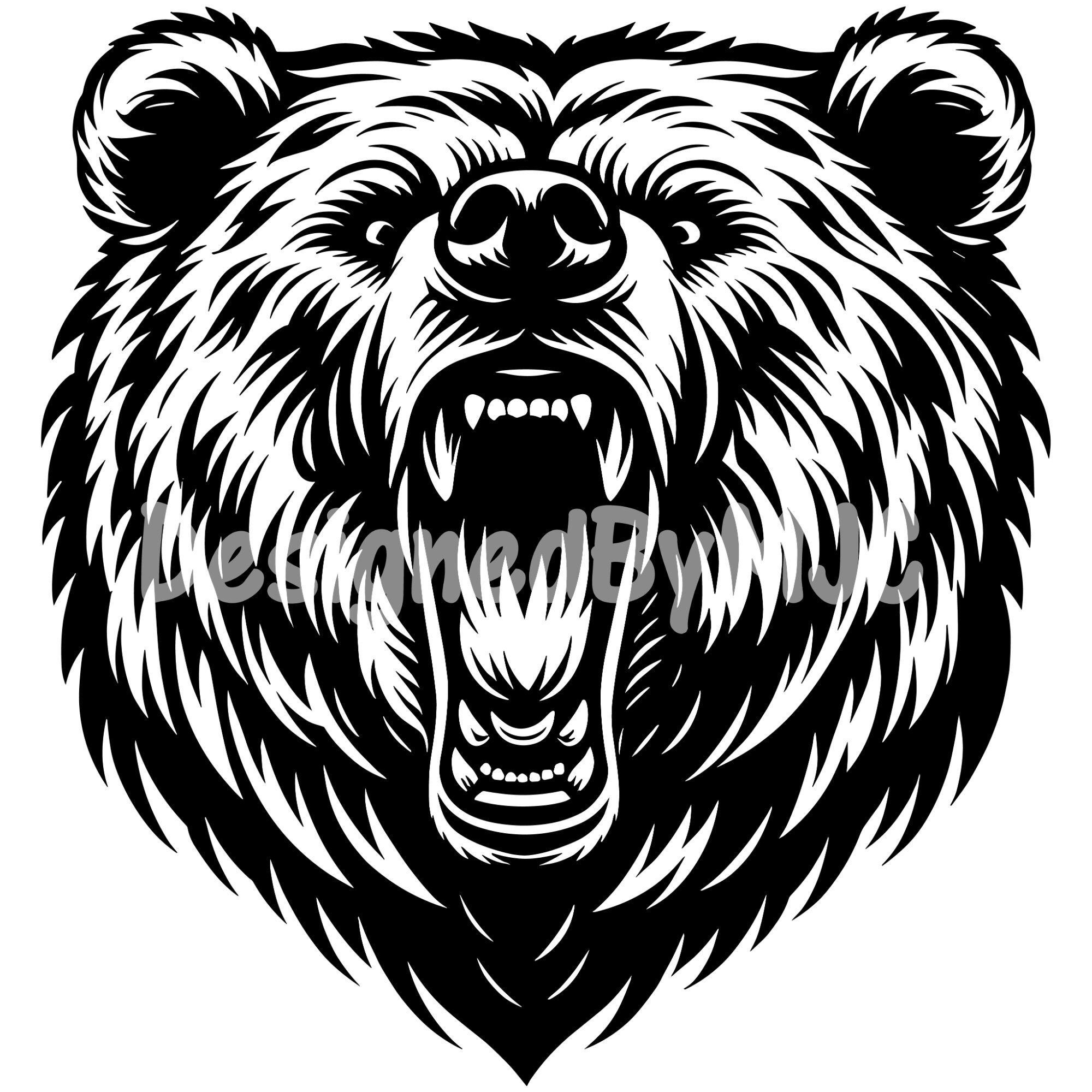 Grizzly Bear SVG Clipart & PNG Files, Grizzly Bear Digital Clip Art, Ferocious Grizzly Bear ...