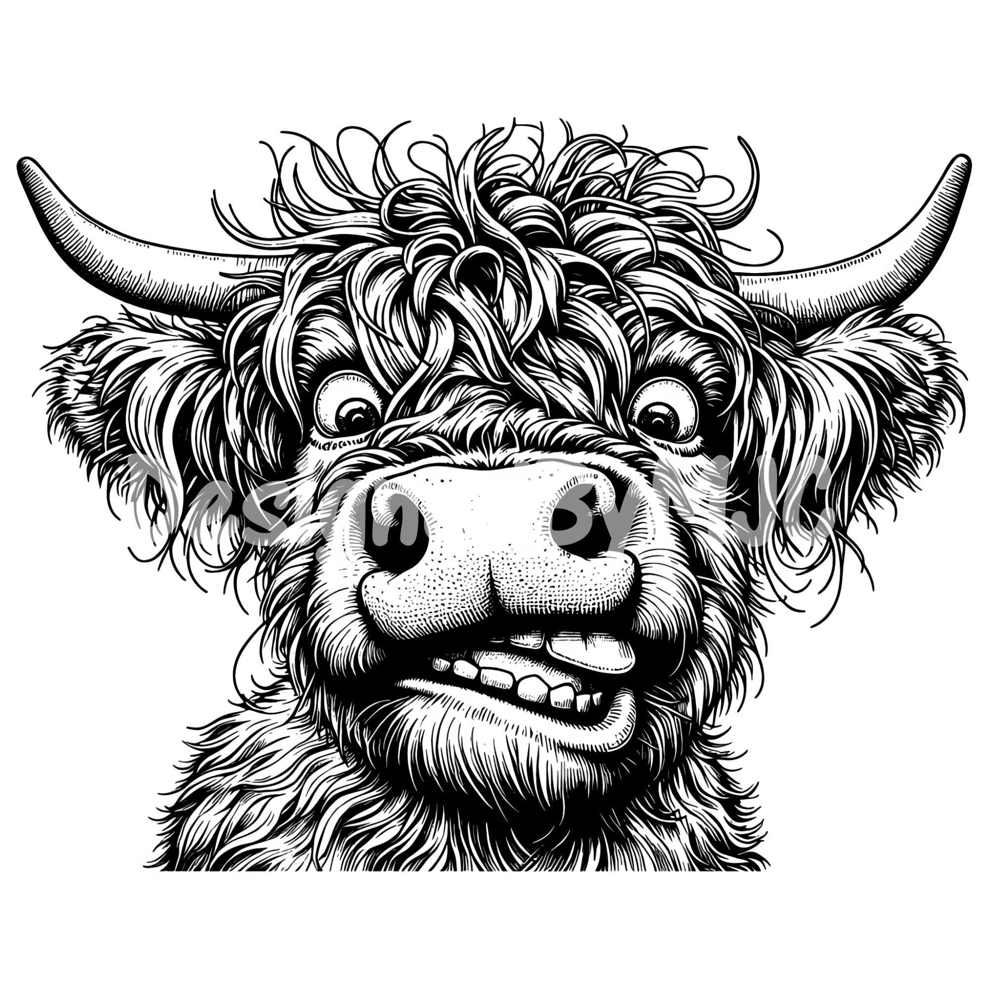 Funny Laughing Highland Cow Face SVG PNG, Highland Cow Clipart, Crazy ...