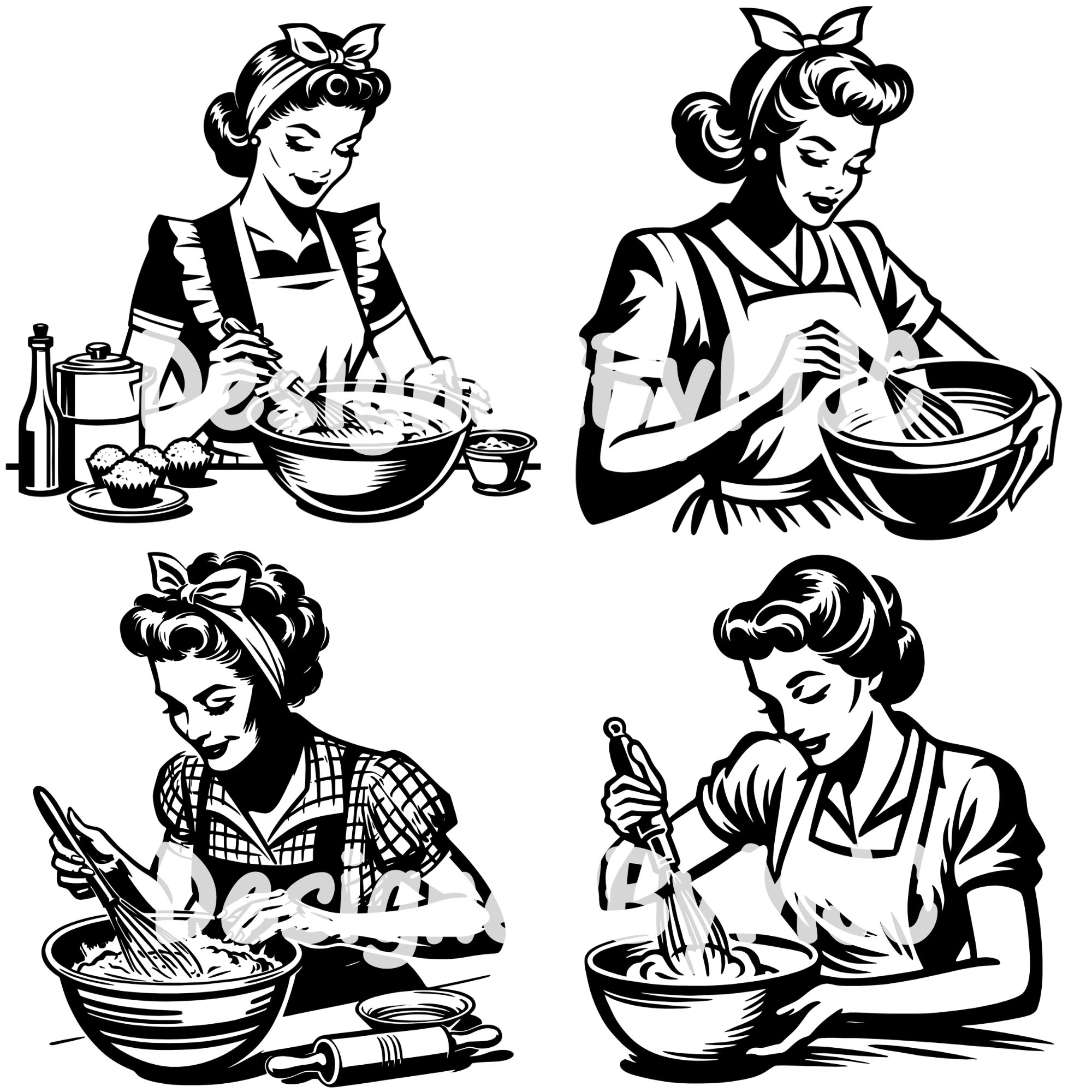 Retro Housewife Baking SVG PNG, Trendy Vintage Women, 1950s Atomic, Retro Women, Vintage Woman ...