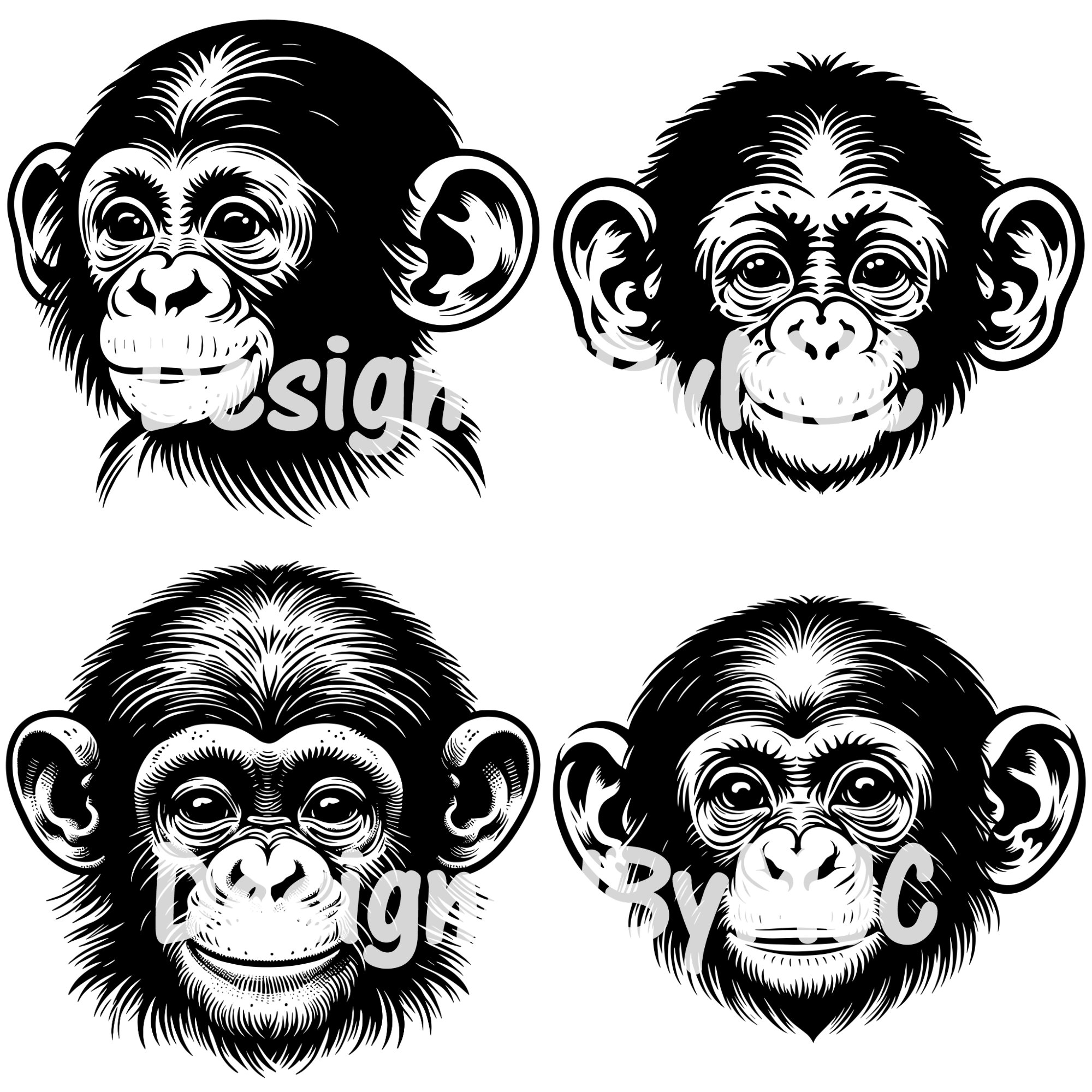Baby Chimpanzee SVG PNG Bundle, Chimpanzee Face Svg, Chimp Png ...