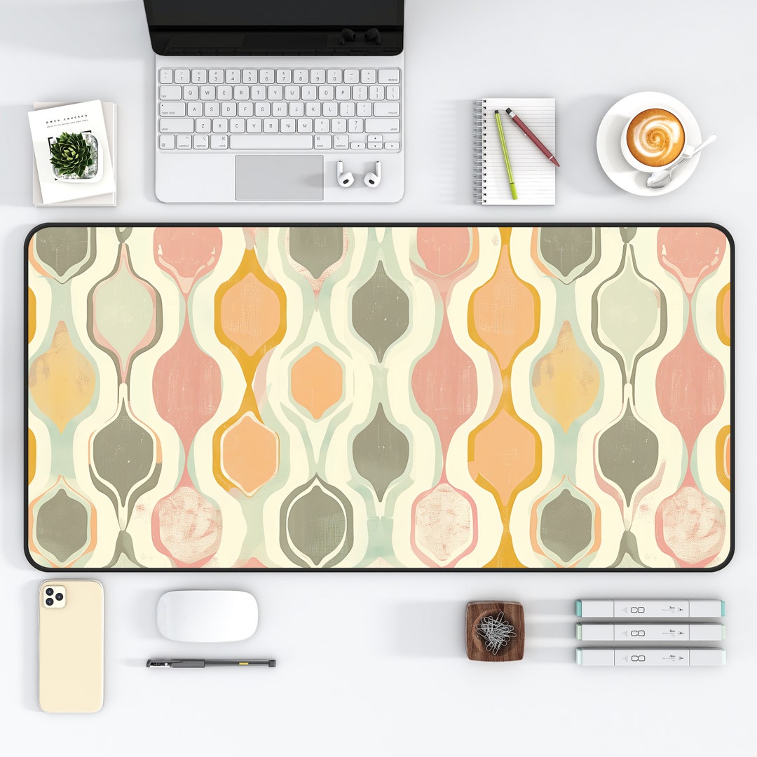Mid Century Pattern Desk Mat, Lofi Cute Desk Pad, Aesthetic Desk ...