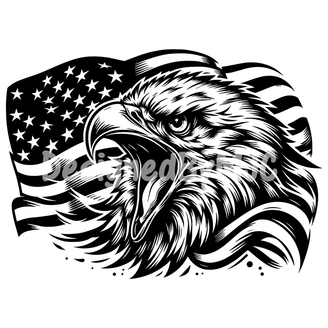 Eagle With Flag SVG Clipart & PNG Files, Screaming Eagle Graphics ...