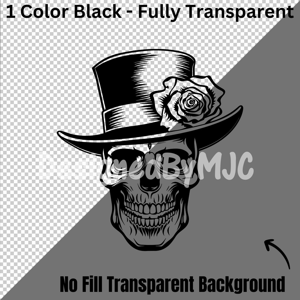 Skull With Rose SVG Clipart & PNG Files, Skull Flowers, Skull With Top ...