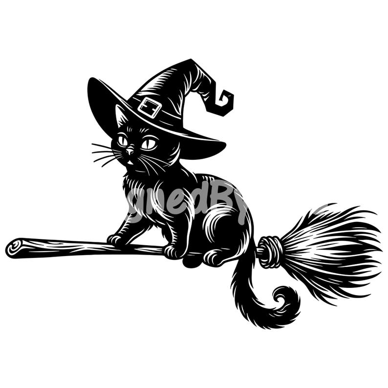 Witch Black Cat SVG, Halloween Black Cat Svg Png, Witch Hat Svg ...