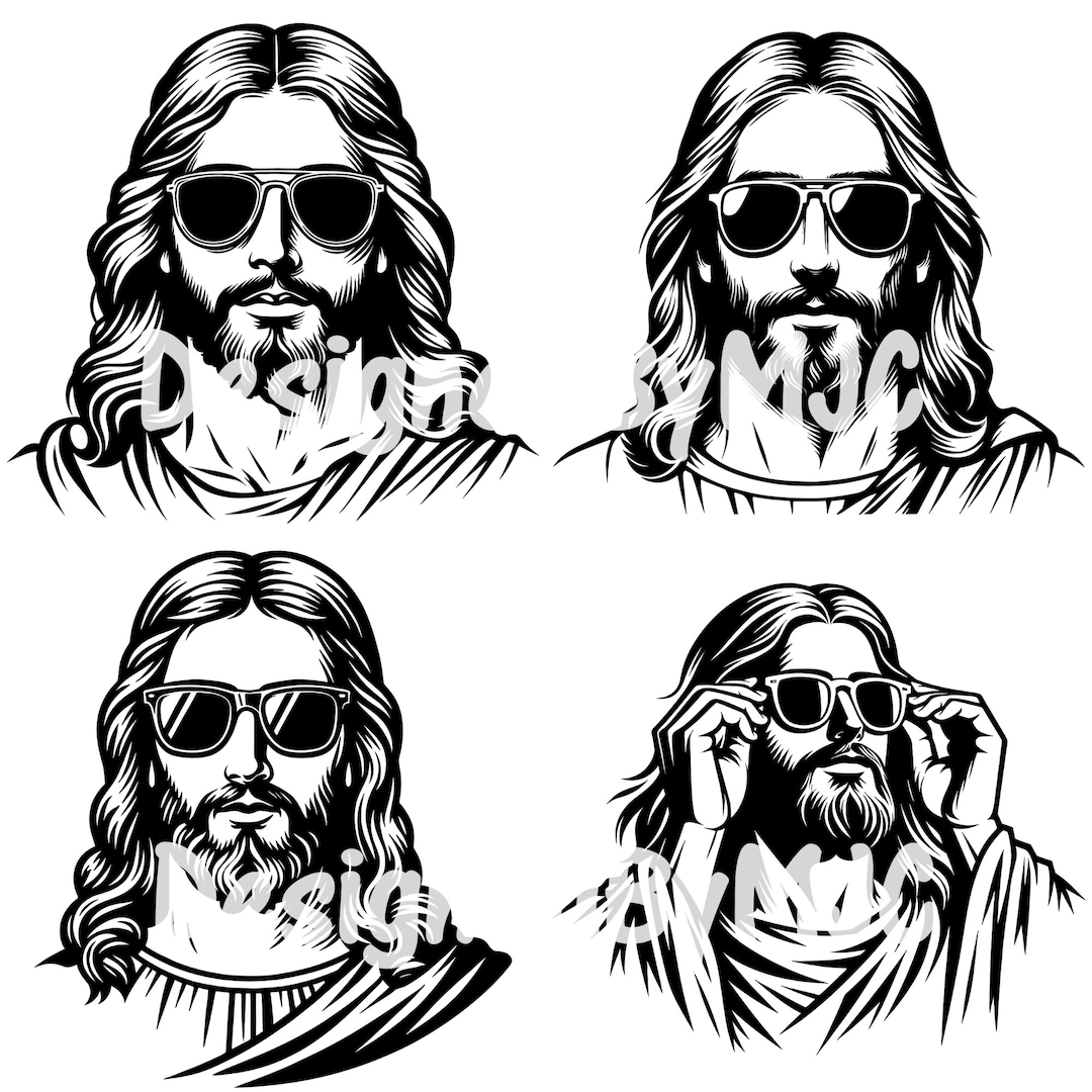 Jesus Wearing Sunglasses SVG Bundle Clipart PNG Files, Christian Svg ...