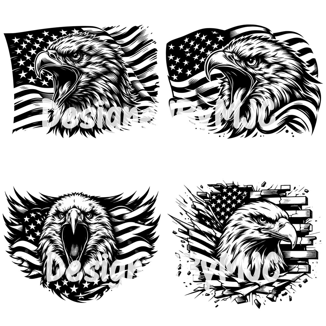 Eagle With Flag SVG Clipart & PNG Files, Screaming Eagle Graphics ...