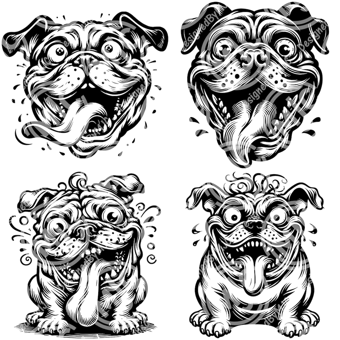 Funny Laughing Bulldog SVG Bundle, Bulldog Clipart, Crazy Bulldog ...