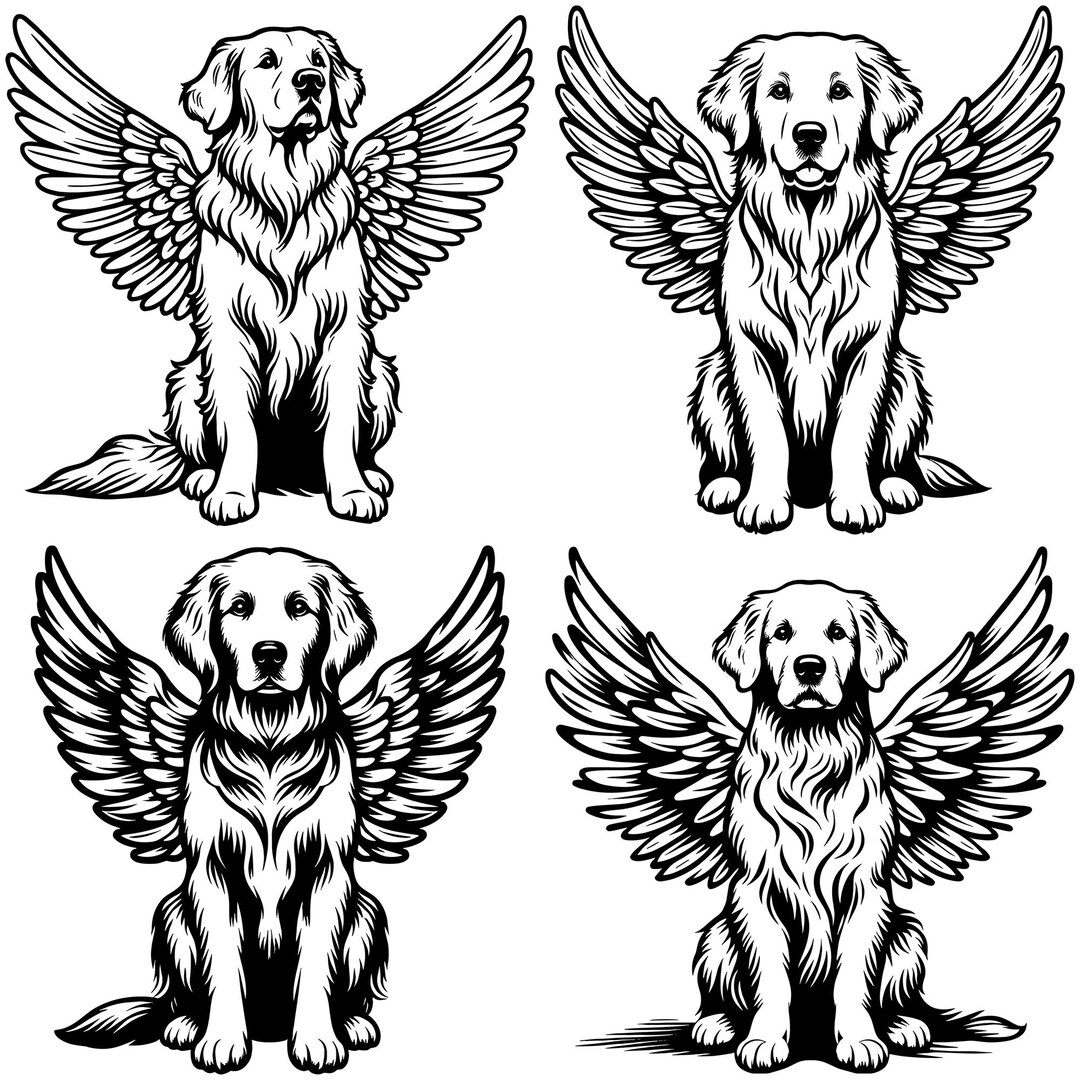 Golden Retriever Angel Wings SVG Bundle | Hand-drawn Dog Graphics ...