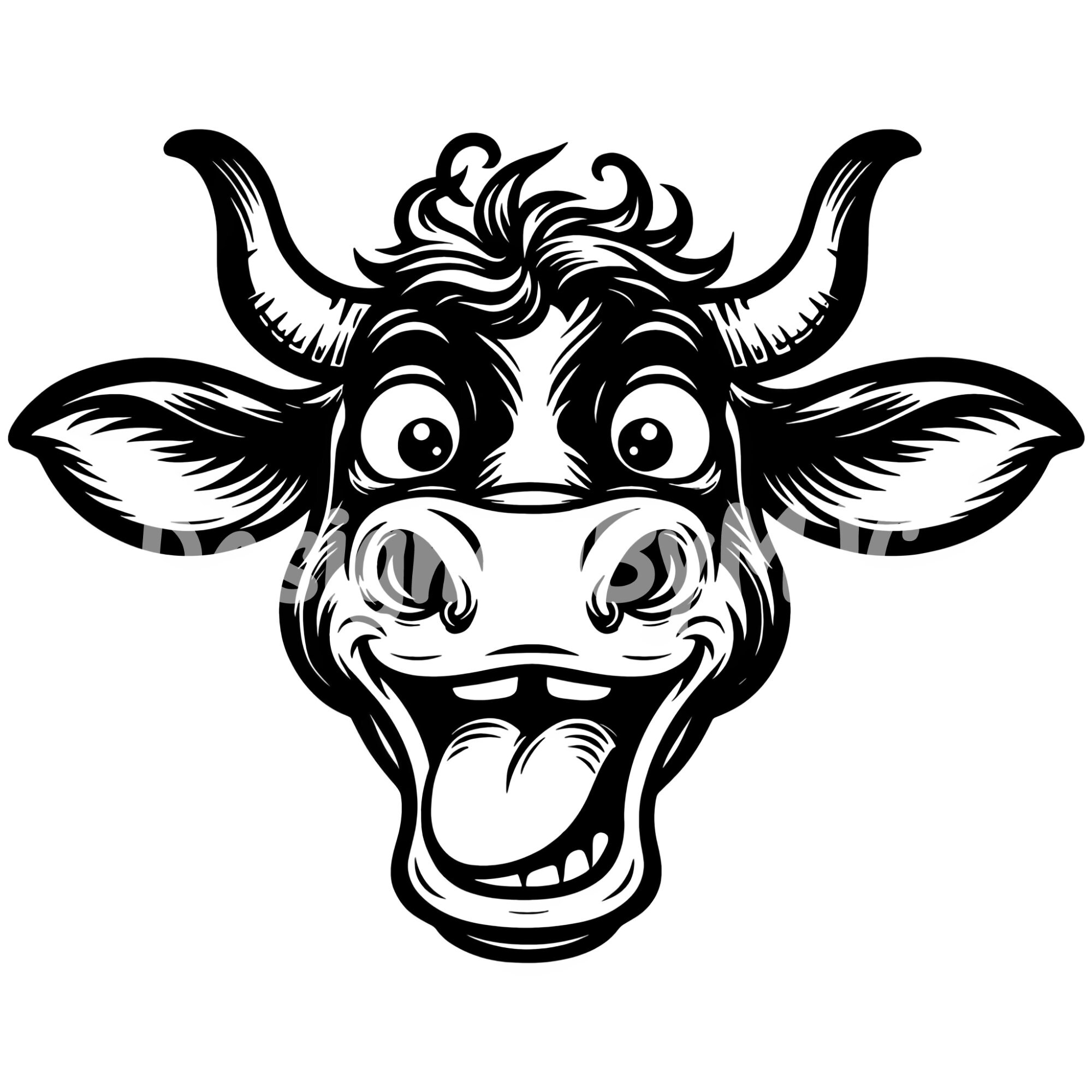 Funny Laughing Cow Face SVG PNG, Cow Clipart, Crazy Cow Cartoon Animal ...