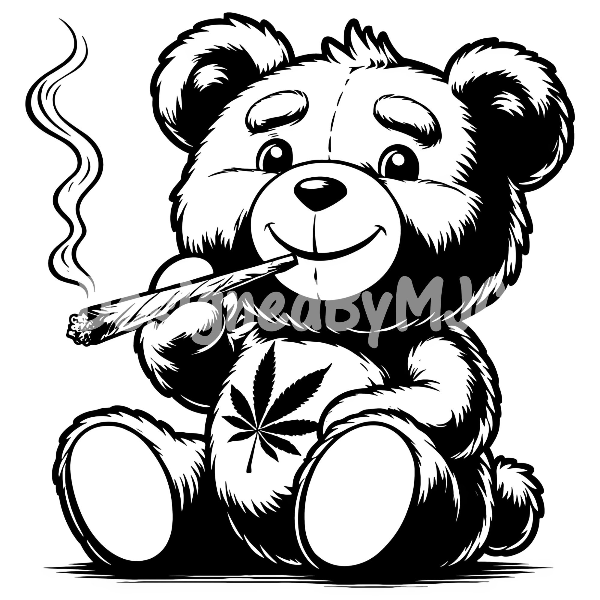 Smoking Bear SVG Clipart & PNG Files, Teddy Smoking Weed, Joint Blunt ...
