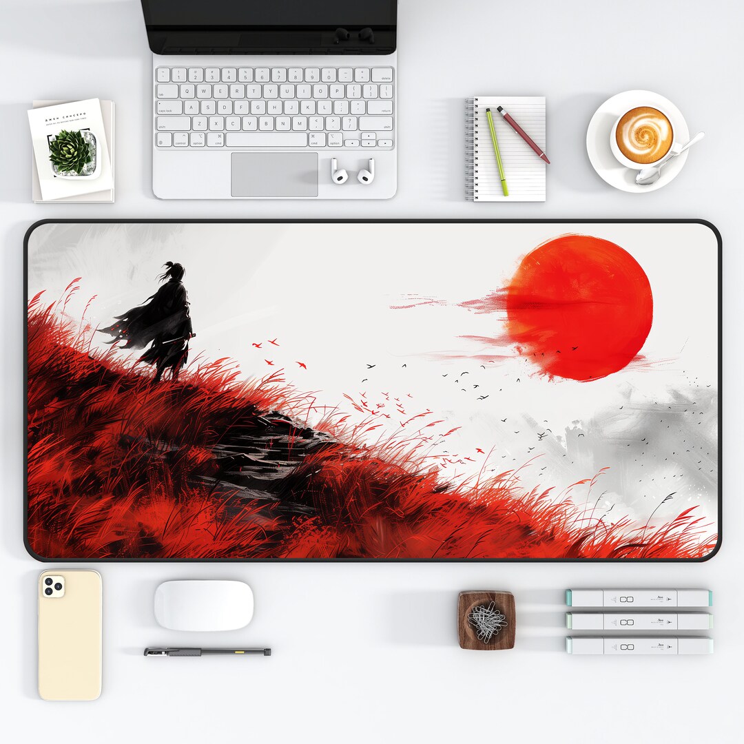 Japanese Desk Mat, Lofi Samurai Desk Mat, Zen Workspace Mousepad ...
