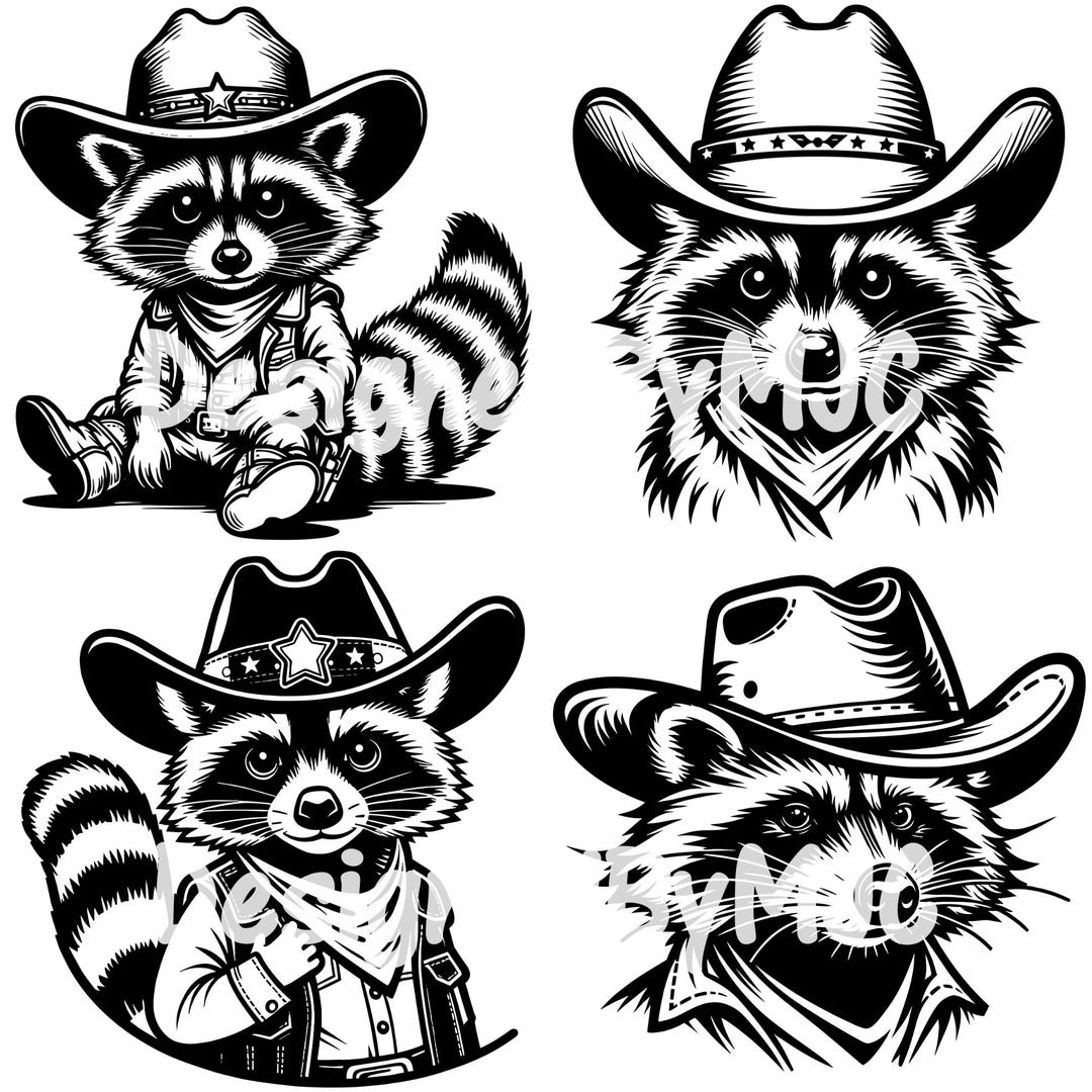 Raccoon Cowboy SVG Bundle PNG Files, Raccoon Svg, Cowboy Animal Svg ...