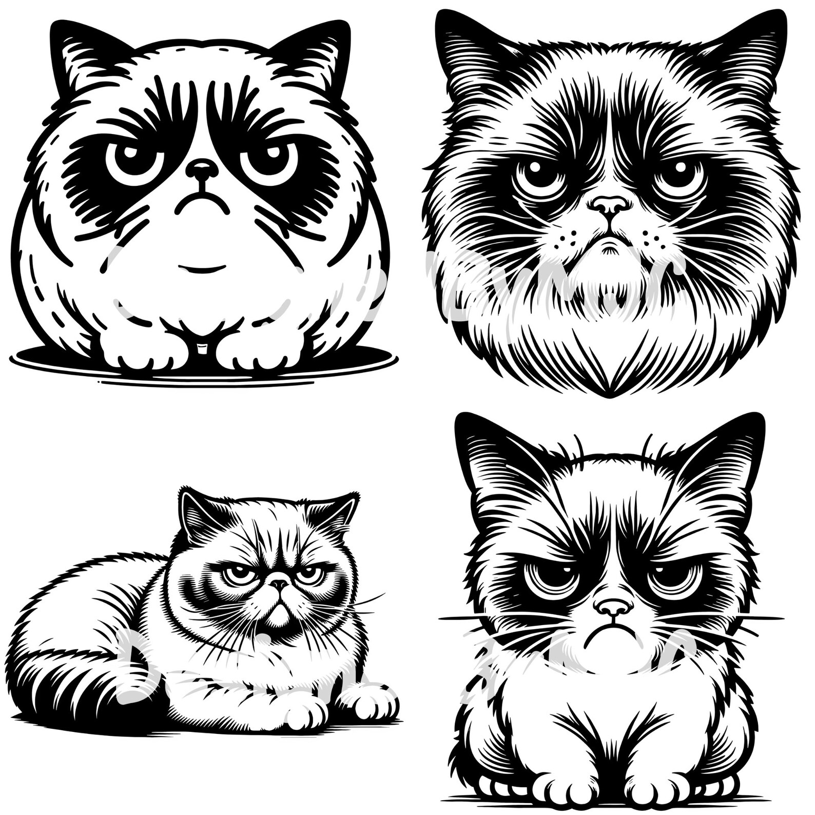 Grumpy Cat SVG Bundle 25 Clipart & PNG Files, Angry Cat Vector Cat ...