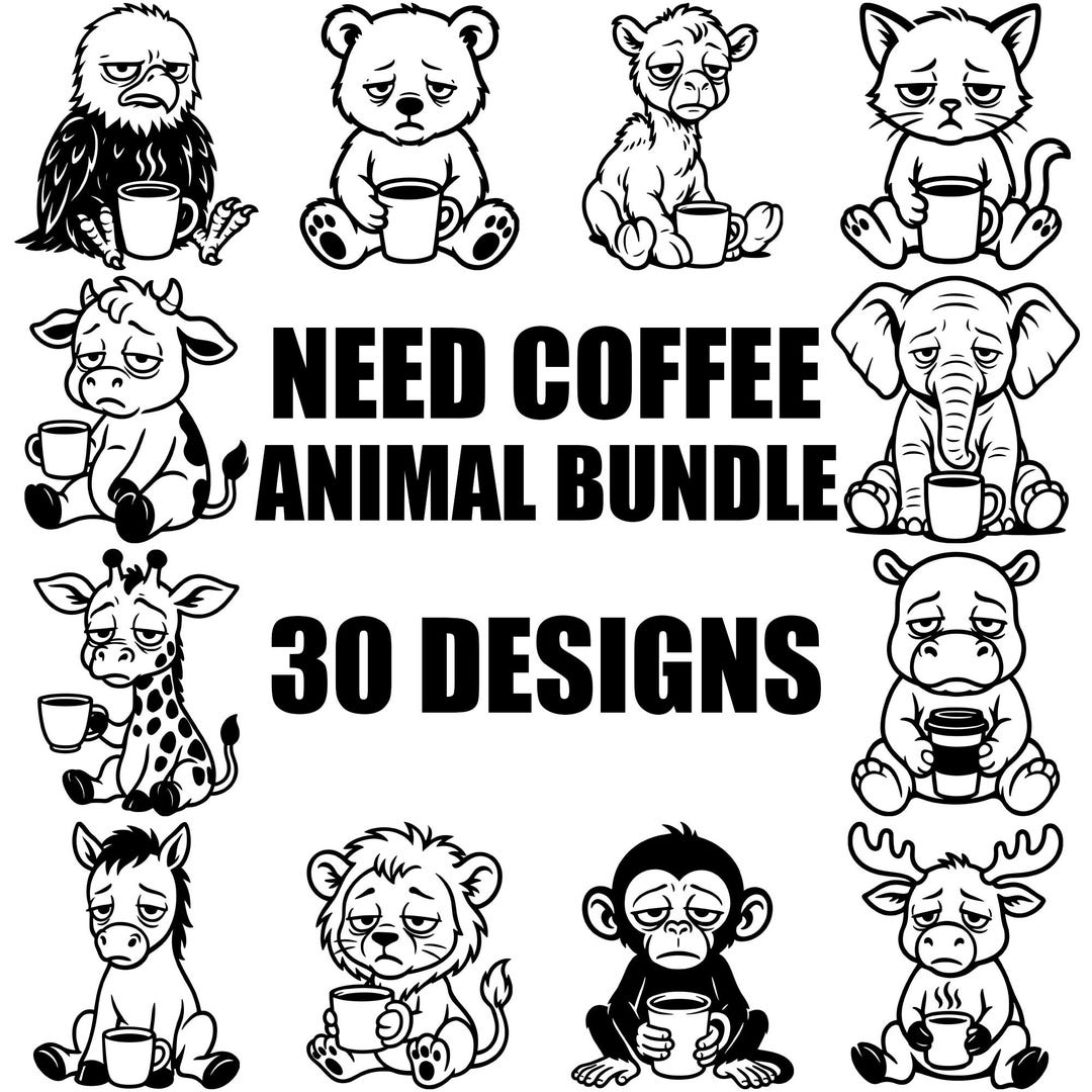 Coffee Drinking Animals SVG | Funny Coffee Animal Bundle | Sleepy ...