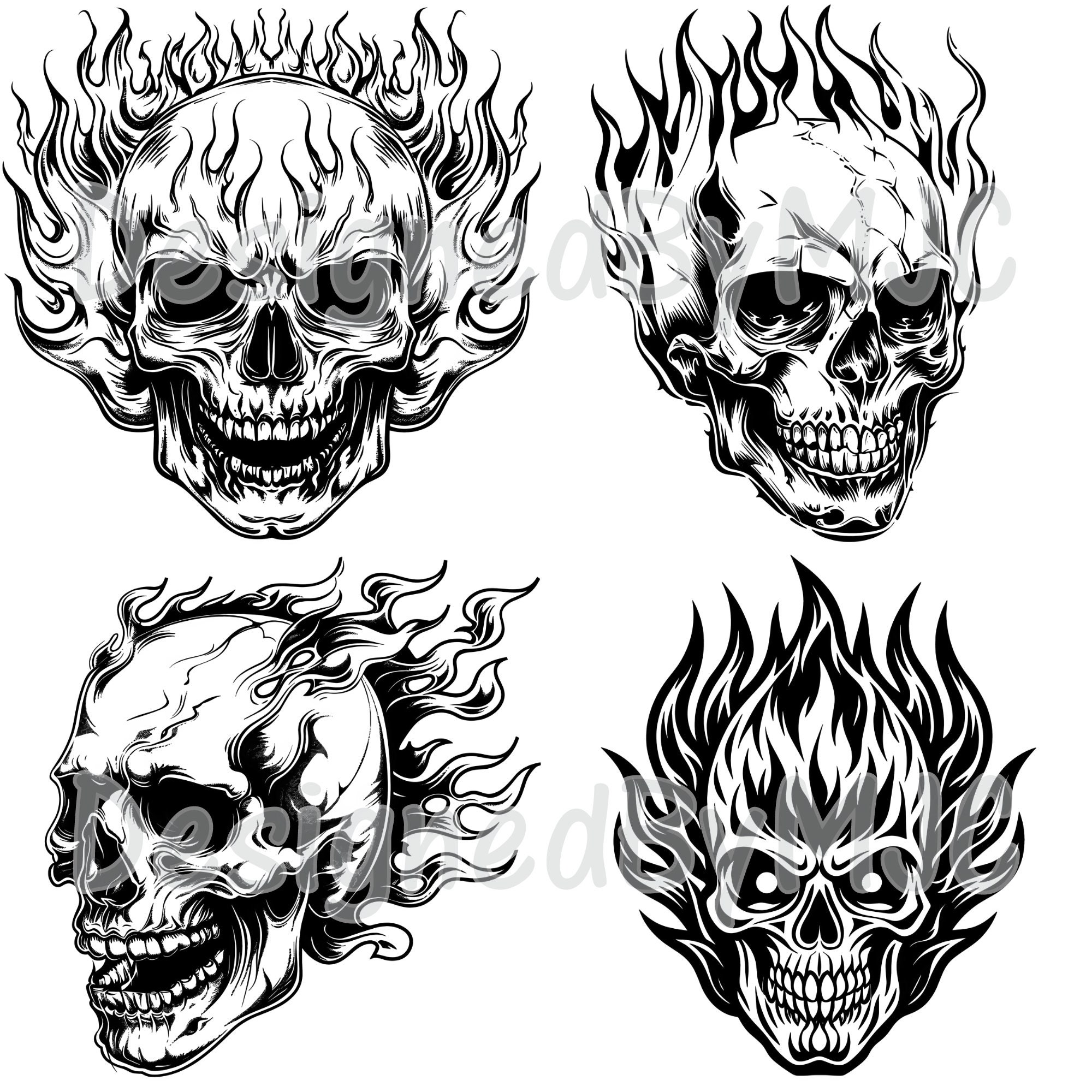 Skulls On Fire Tattoos