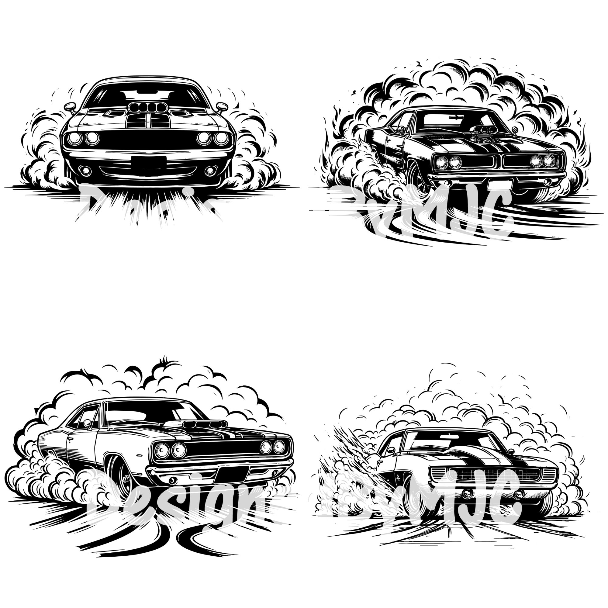 Cartoon Muscle Car Burnouts