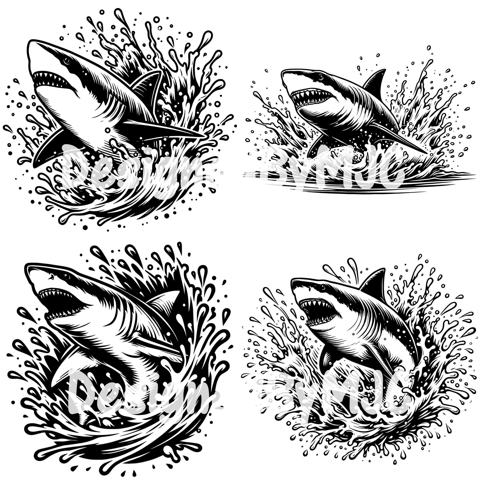 Great White Shark SVG With Water Splash PNG Files, Ocean Shark Face ...