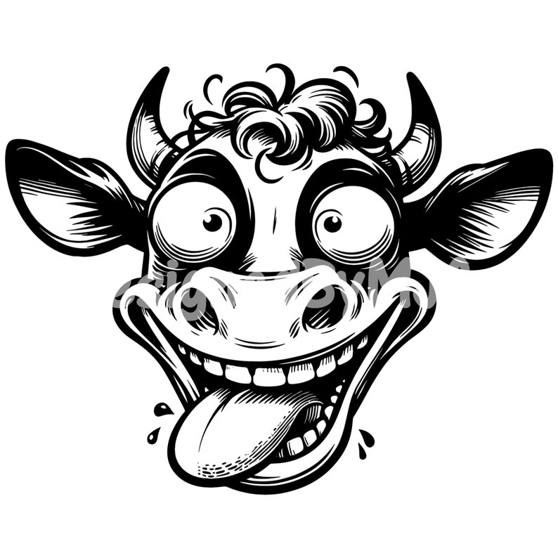 Funny Laughing Cow Face SVG PNG, Cow Clipart, Crazy Cow Cartoon Animal ...