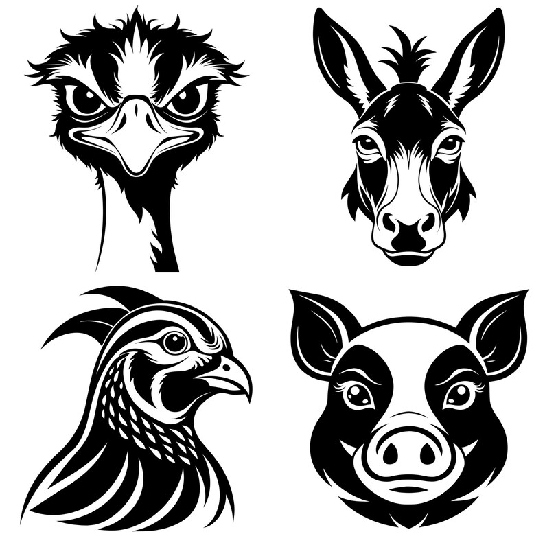 Farm Animal SVG Clipart, SVG & PNG Files, 24 Unique Graphics, Digital ...