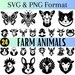 Farm Animal SVG Clipart, SVG & PNG Files, 24 Unique Graphics, Digital ...