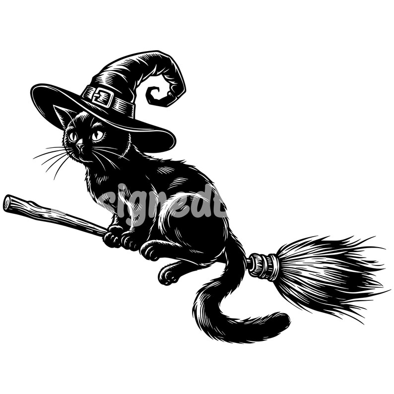 Witch Black Cat SVG, Halloween Black Cat Svg Png, Witch Hat Svg ...