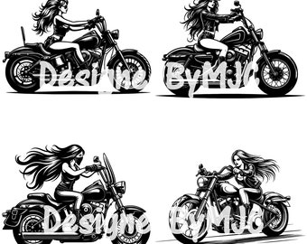Biker Chick Svg & PNG Files, Girl Motorcycle Clipart Silhouette Vector ...