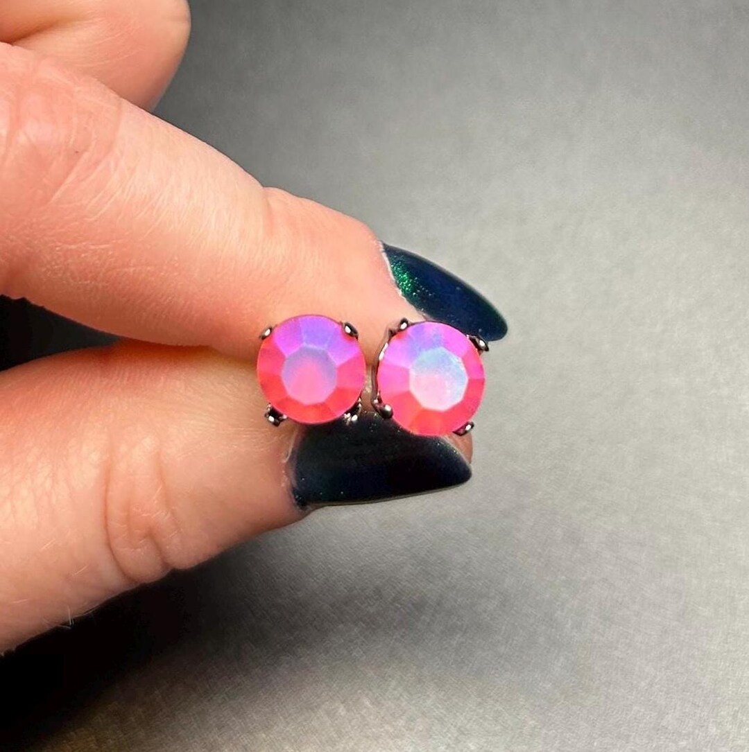Indian Pink Frost 8mm Austrian Crystal Earrings - Etsy