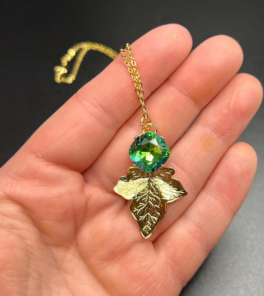 Fall Leaf Sphinx Green 12mm Cushion Cut Austrian Crystal Necklace - Etsy