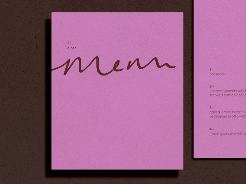 Pink Menu Template Menu Template Hand Drawn DIY Printable Menu Cards 21 ...
