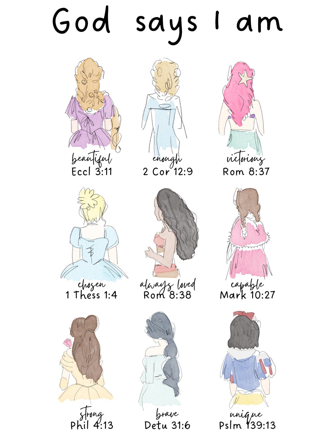 God Says I Am Png / Jpg / Watercolor Princess Sublimation File - Etsy