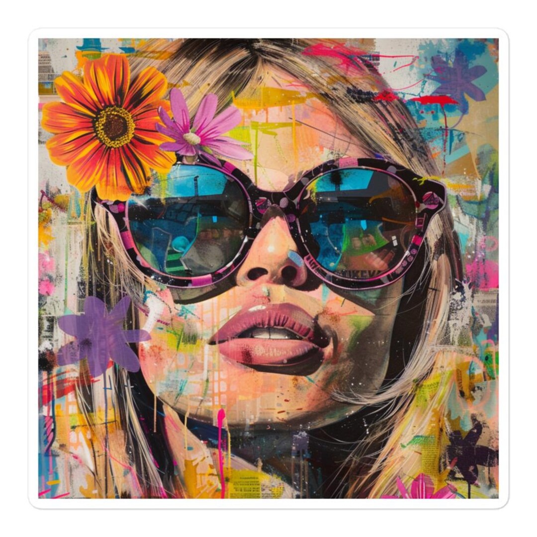 Brigitte Bardot - Bold Floral Portrait Sticker - Etsy