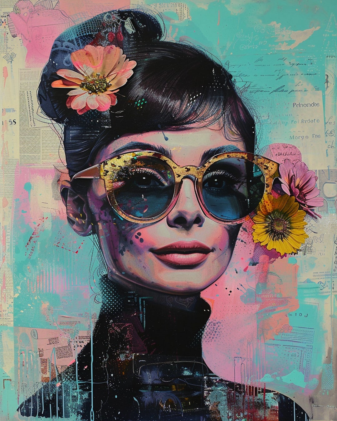 Modern Audrey Hepburn Portrait in Pastel Colors - Etsy