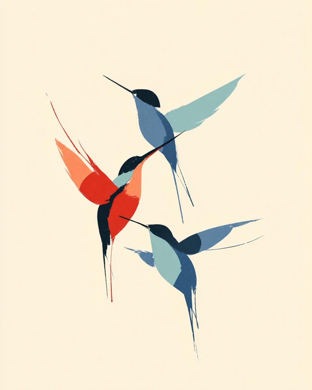 Three Hummingbirds | Minimalist Abstract Bird Illustration in Soft ...