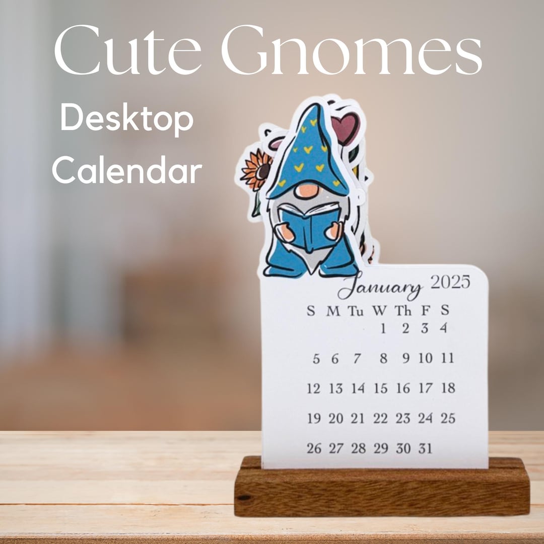 2026 Gnomes Mini Desk Calendar With Wood Stand | Mini Desktop Calendar ...