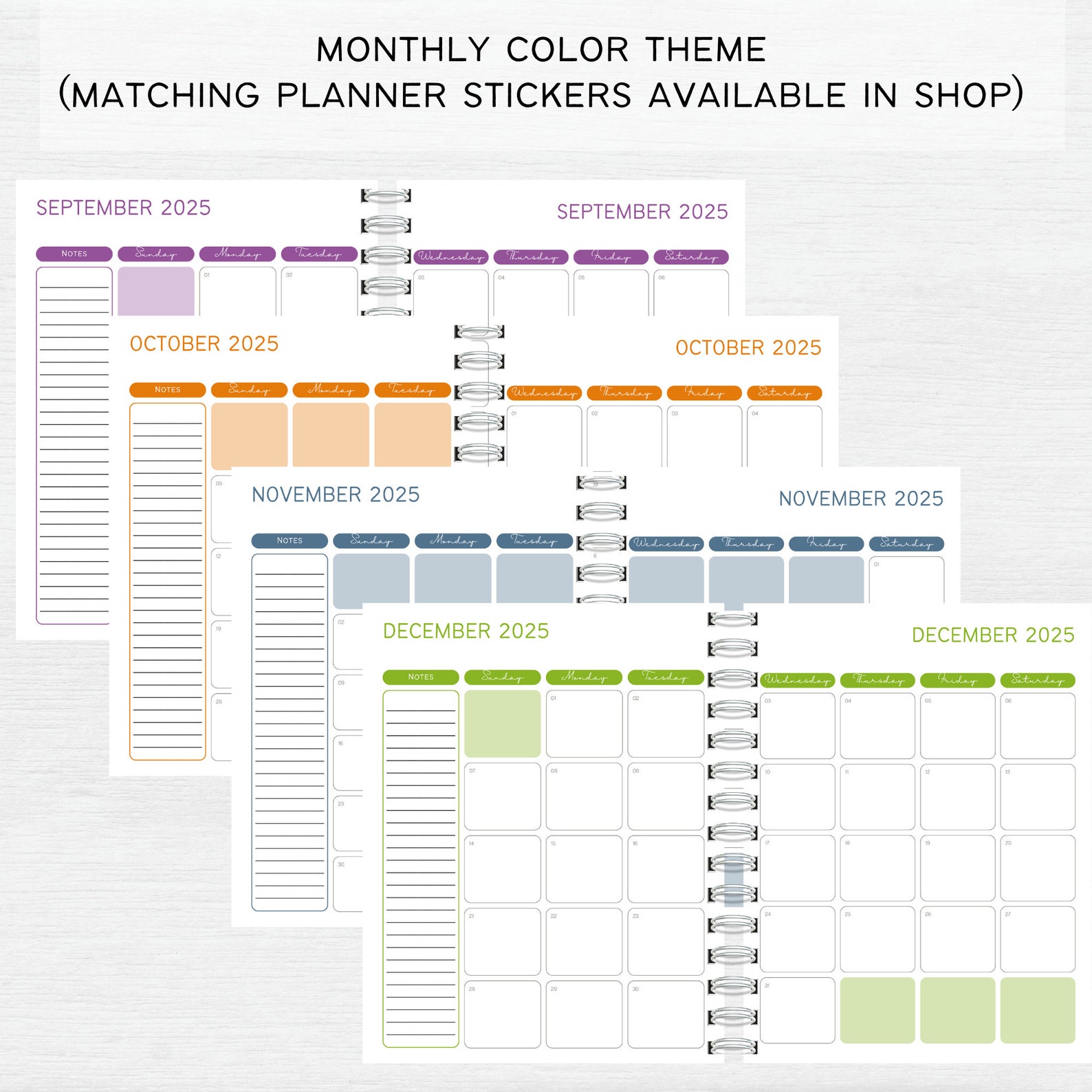 Rainbow Geometric 2025 Monthly Planner With Sunday Start Calendars ...