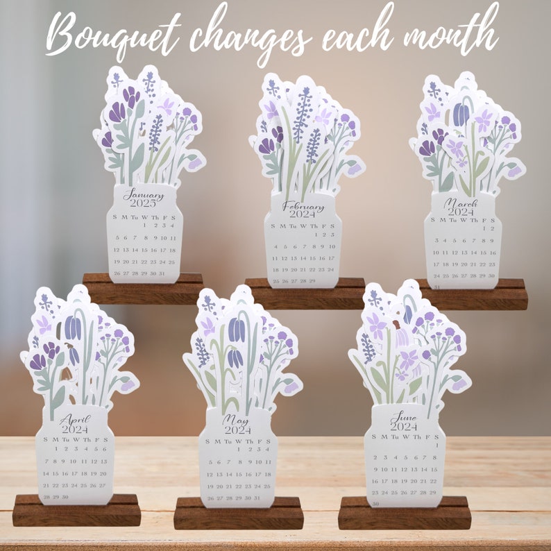 2026 Monthly Calendar - Purple Flower Bouquet | Mini Desktop Calendar ...