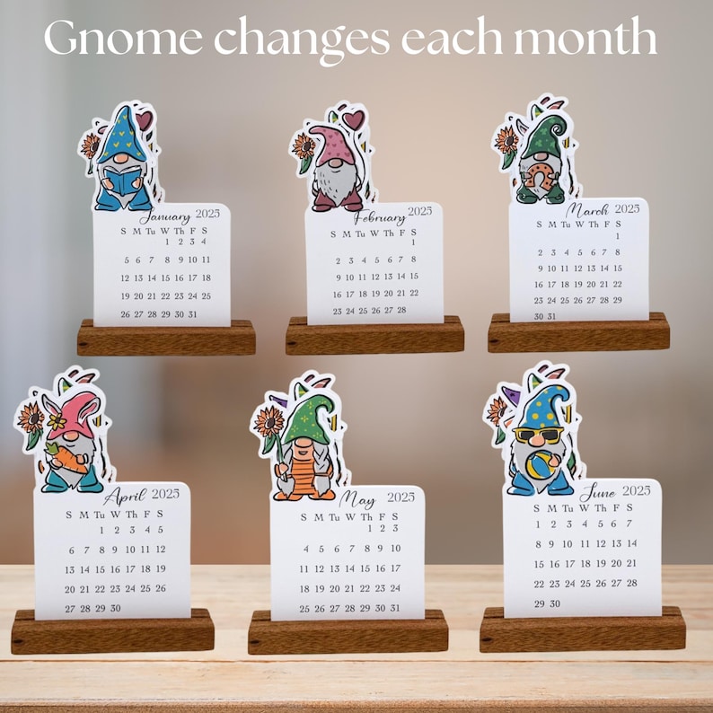 2026 Gnomes Mini Desk Calendar With Wood Stand | Mini Desktop Calendar ...