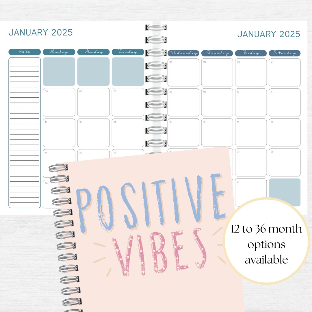 Positive Vibes 2025 Monthly Planner With Sunday Start Calendars | 2025 ...