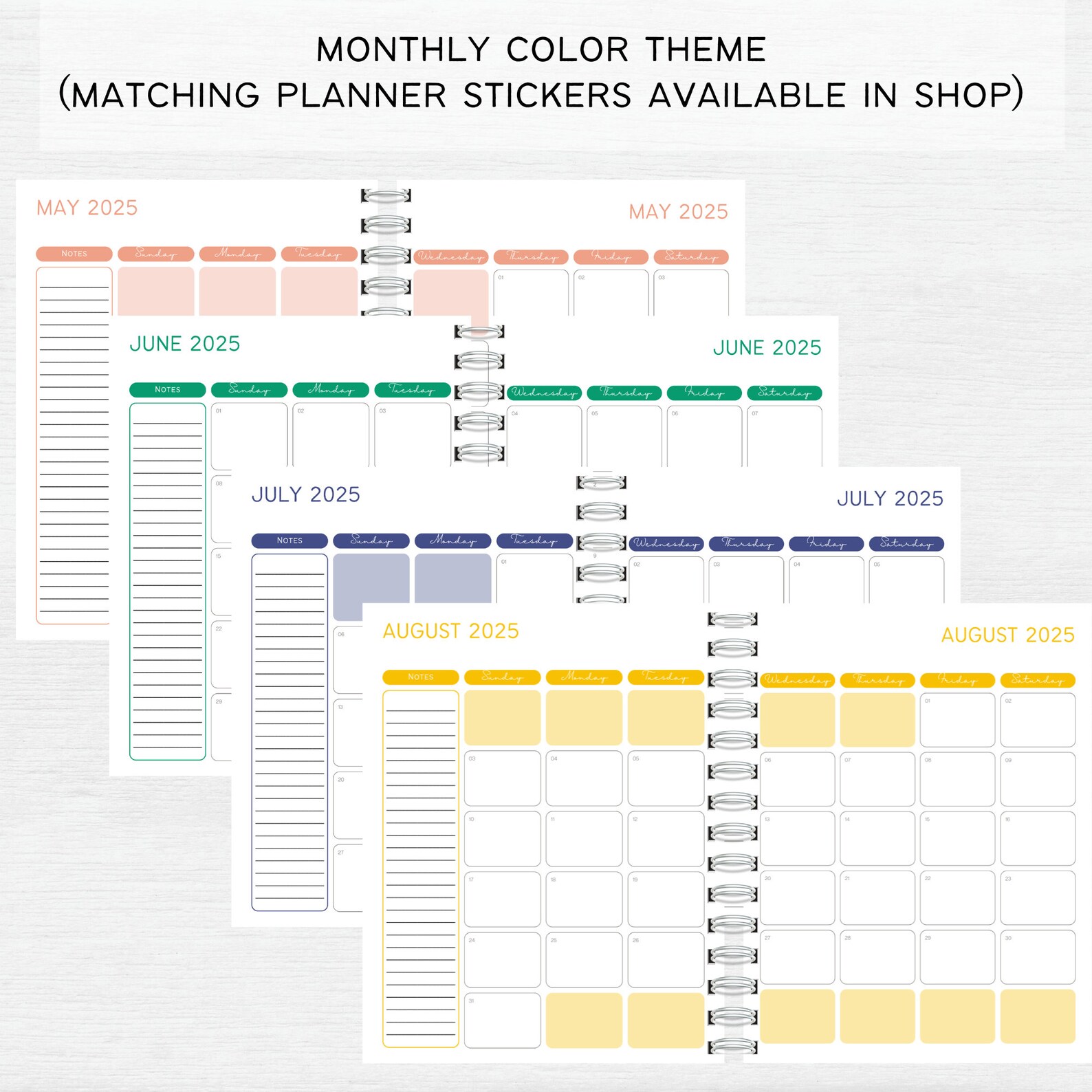 Rainbow Geometric 2025 Monthly Planner With Sunday Start Calendars ...
