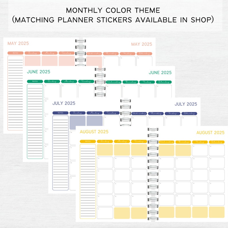Rainbow Geometric 2025 Monthly Planner With Sunday Start Calendars ...